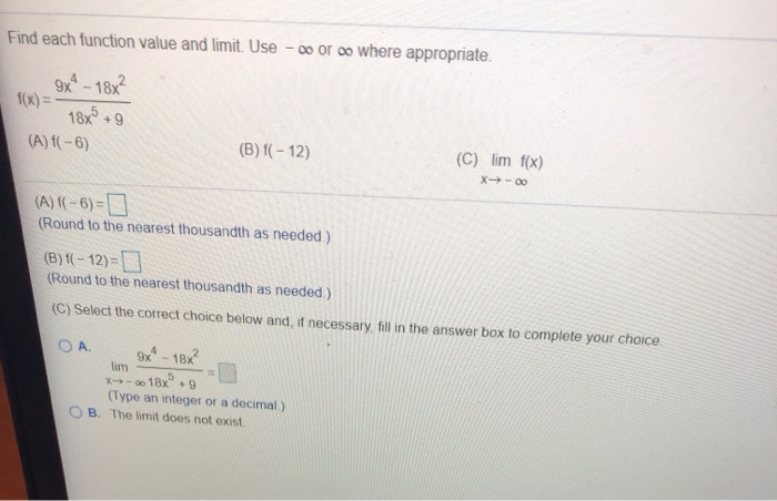 Solved Find each function value and limit. Use - co or oo | Chegg.com