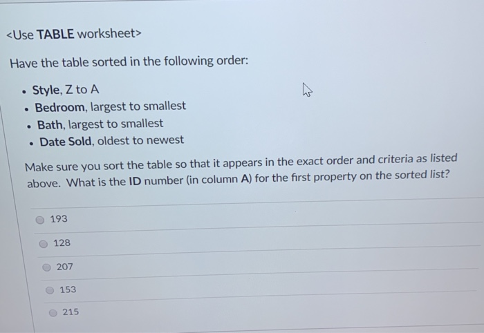 Have the table sorted in the following order: • | Chegg.com