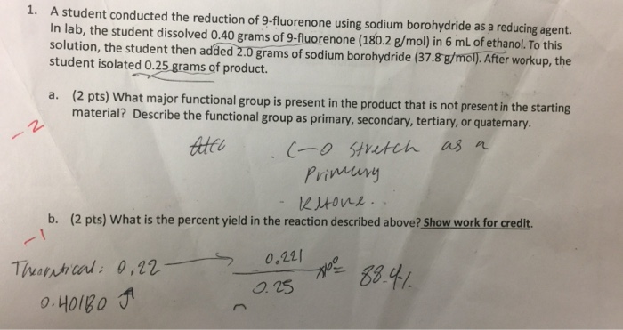 Solved 1. A student conducted the reduction of 9-fluorenone | Chegg.com