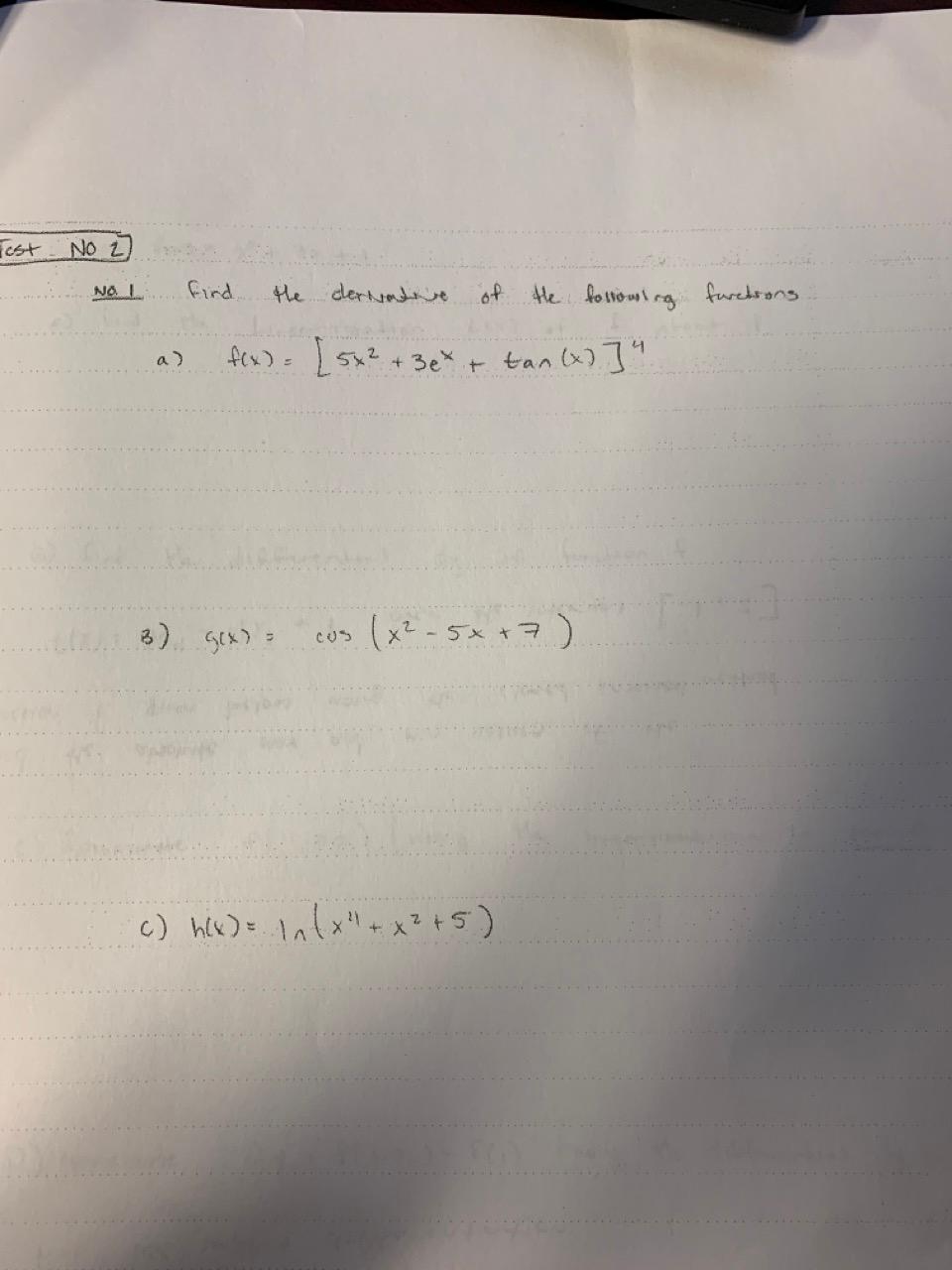 Solved NO 2 No 1 Find the derivatire of the following | Chegg.com