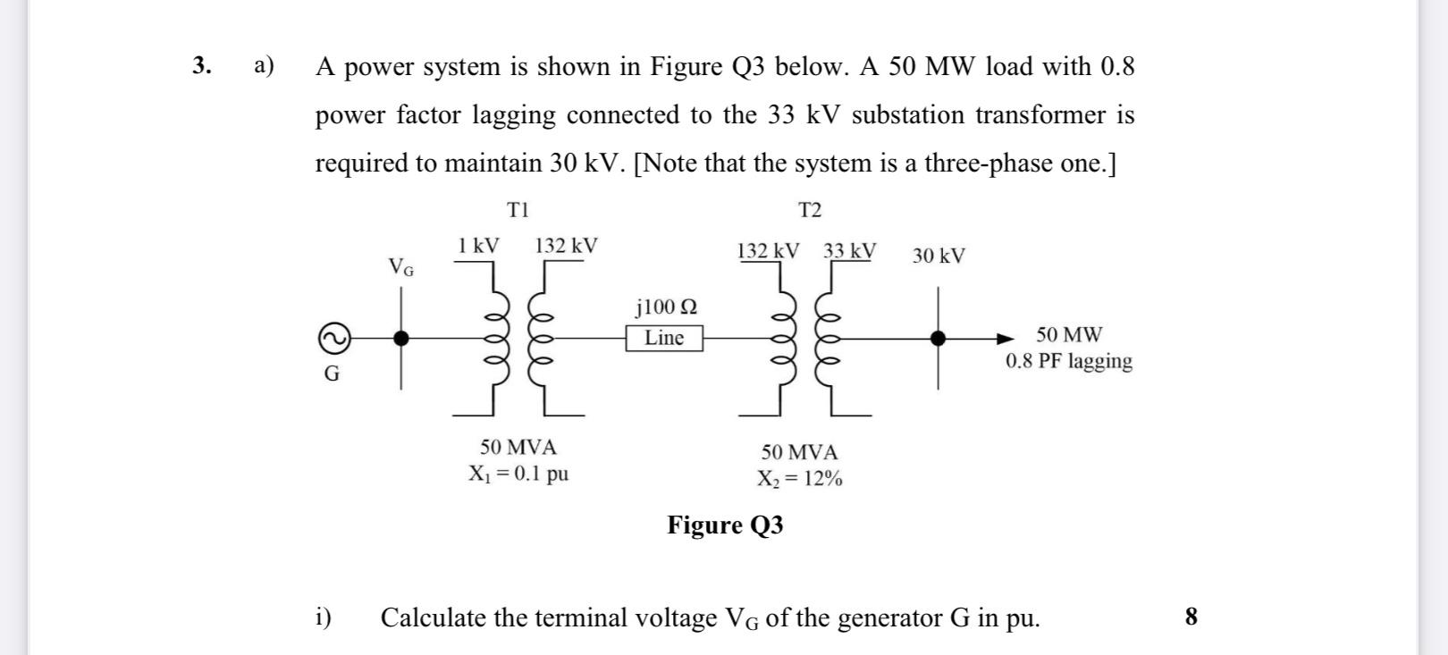 Solved 3. a) A power system is shown in Figure Q3 below. A | Chegg.com