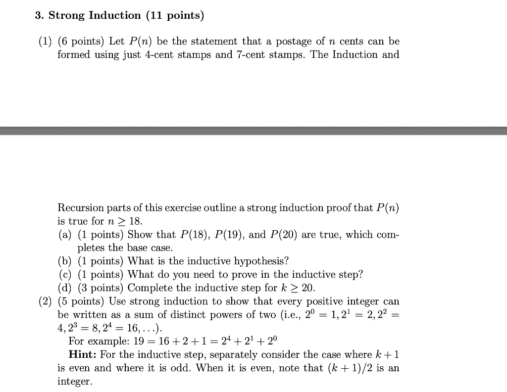 Solved 3. Strong Induction (11 points) (1) (6 points) Let | Chegg.com
