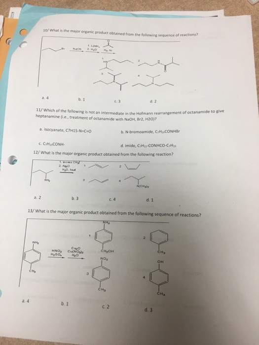 Solved What is the major organic product obtained from the | Chegg.com