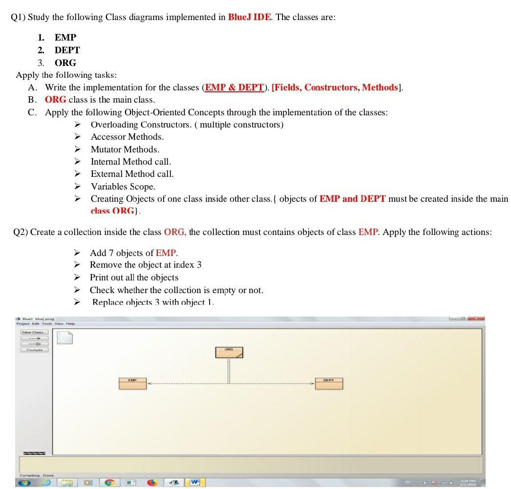 Q1) Study the following Class diagrams implemented in | Chegg.com
