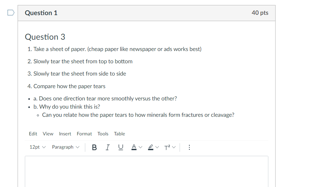 Solved U Question 1 40 pts Question 3 1. Take a sheet of | Chegg.com