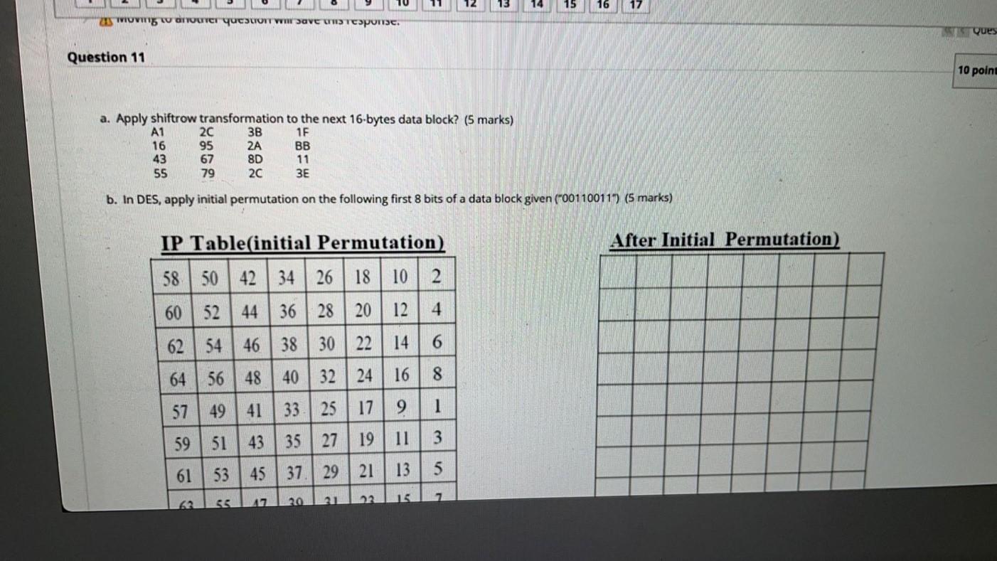a. Apply shiftrow transformation to the next 16 | Chegg.com