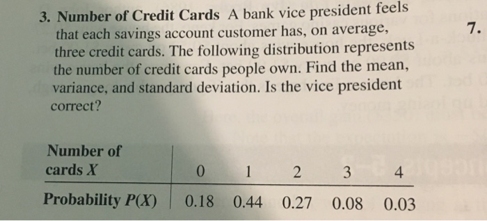Solved 3. Number of Credit Cards A bank vice president feels | Chegg.com