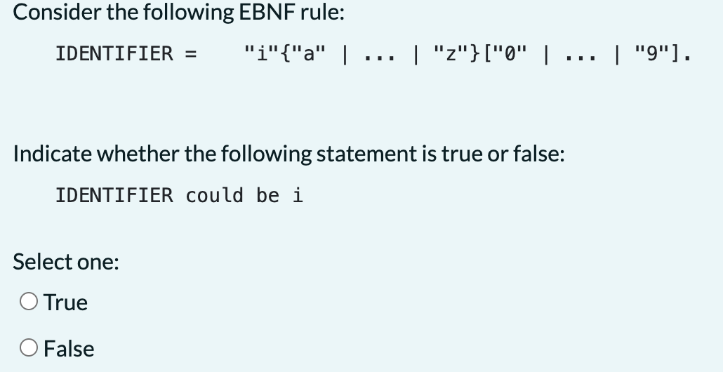 Solved Consider the following EBNF rule: IDENTIFIER = | Chegg.com