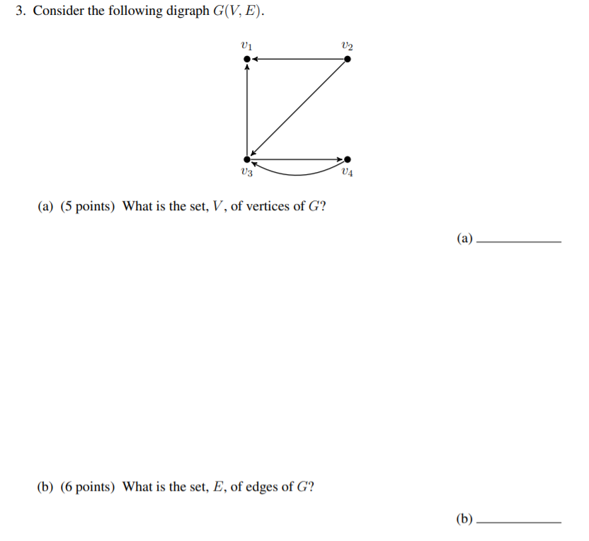 Solved 3. Consider the following digraph G(V, E). V1 02 Z V3 | Chegg.com