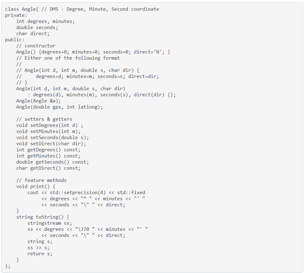 Solved class Angle{ // DMS - Degree, Minute, Second | Chegg.com
