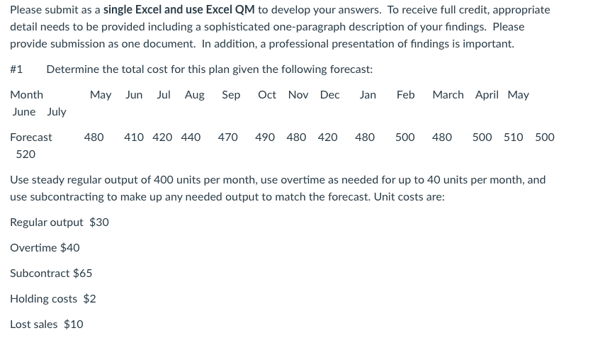 Please submit as a single Excel and use Excel QM to | Chegg.com