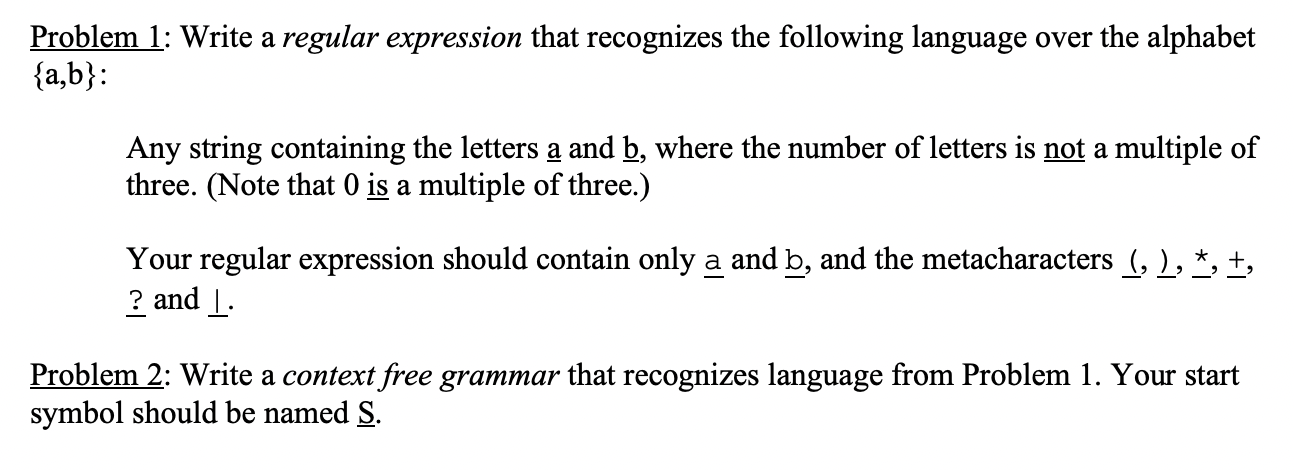 Solved Problem 1: Write a regular expression that recognizes | Chegg.com