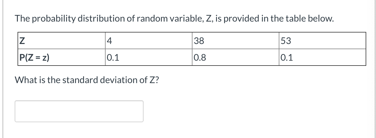 Solved The probability distribution of random variable, Z, | Chegg.com