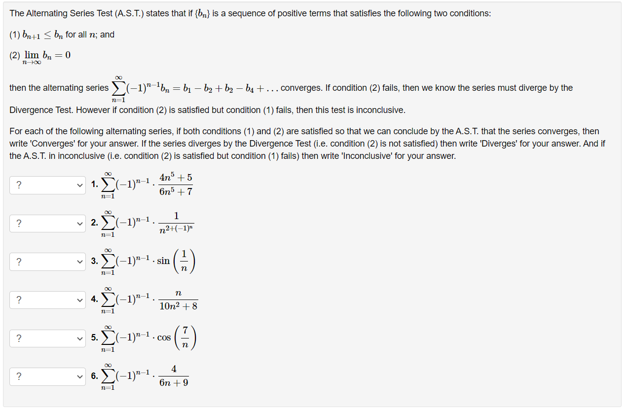 Solved The Alternating Series Test (A.S.T.) states that if | Chegg.com