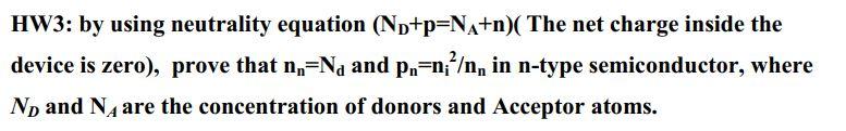 Solved HW3: by using neutrality equation (Nu+p=NA+n)( The | Chegg.com
