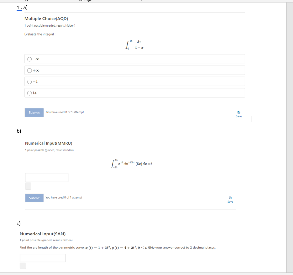 Solved 1. a) Multiple Choice(AQD) 1 point possible (graded, | Chegg.com