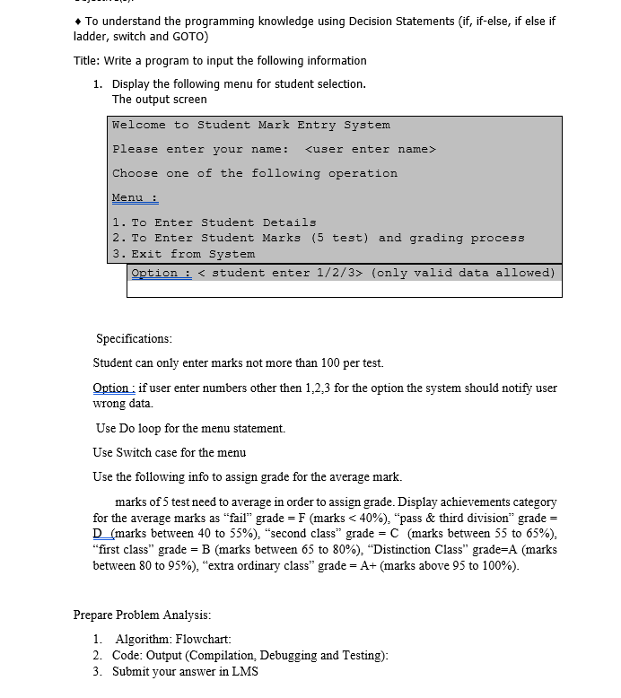 Solved To understand the programming knowledge using | Chegg.com