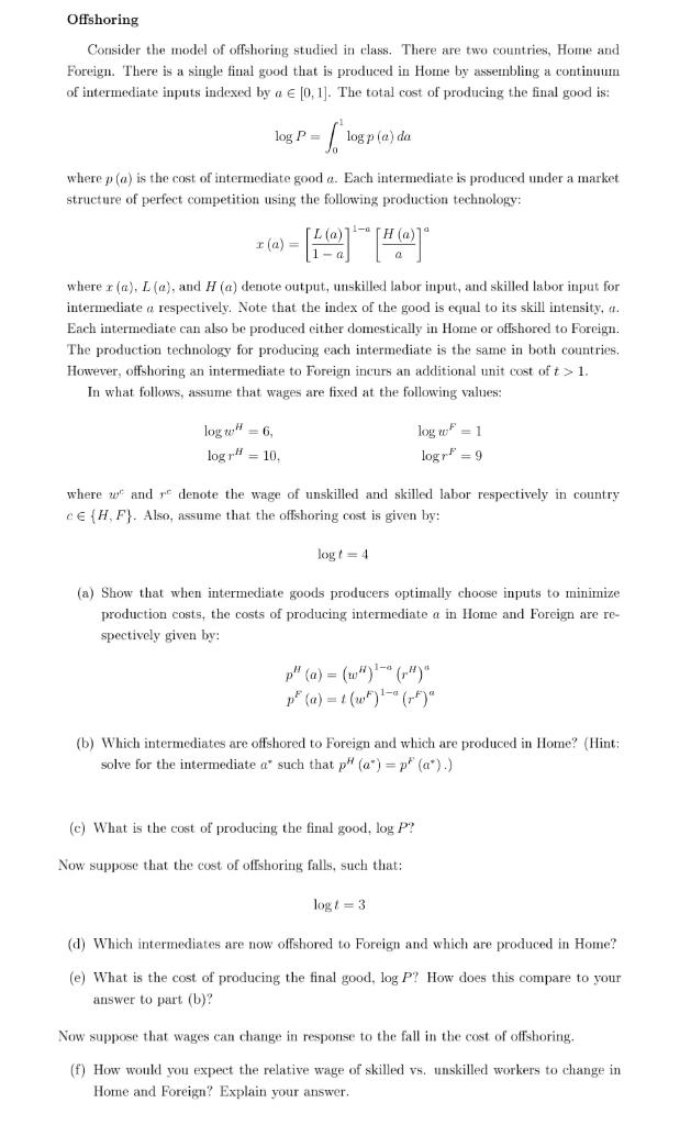 Solved Offshoring Consider the model of offshoring studied | Chegg.com