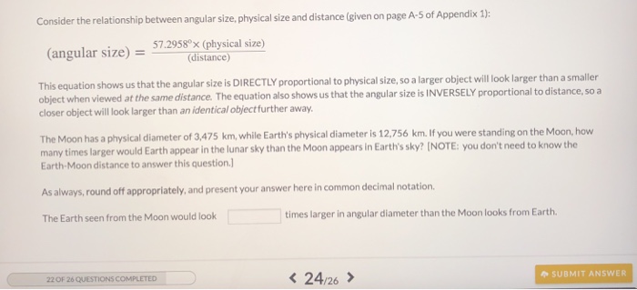 Solved Consider the relationship between angular size, | Chegg.com