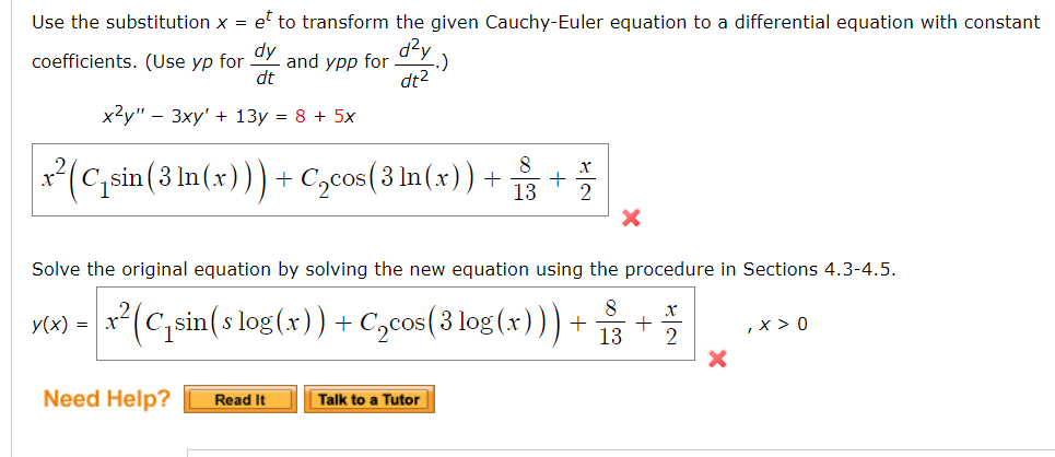 Solved Use the substitution x = et to transform the given | Chegg.com