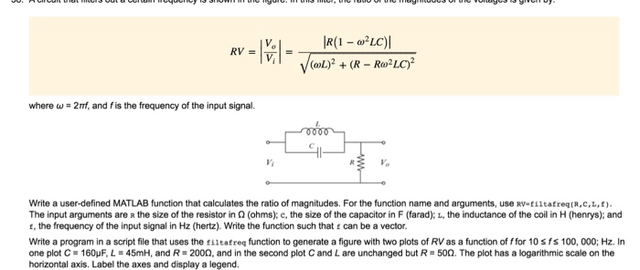 Solved RV = |V_0/V_1| = |R(1 - omega^2 LC)|/Squareroot | Chegg.com