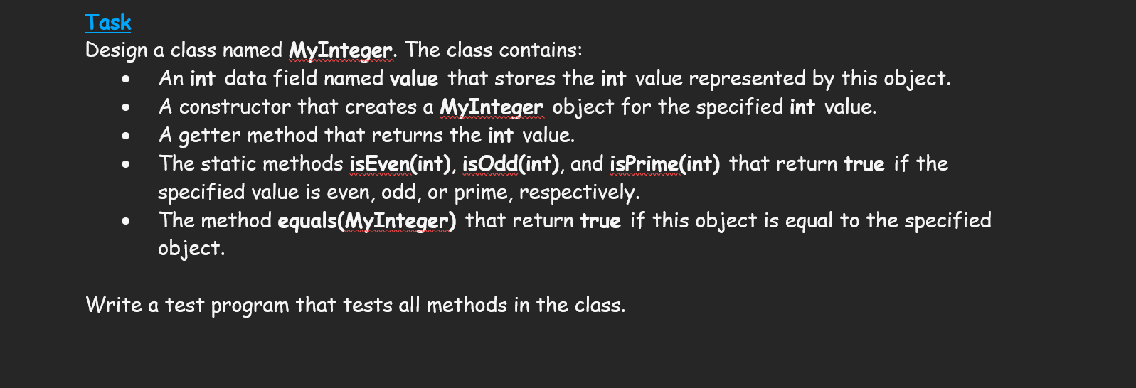 Solved Task Design A Class Named Myinteger The Class