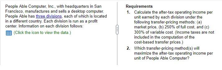 Solved \begin{tabular}{l|l} People Able Computer, Inc., with | Chegg.com