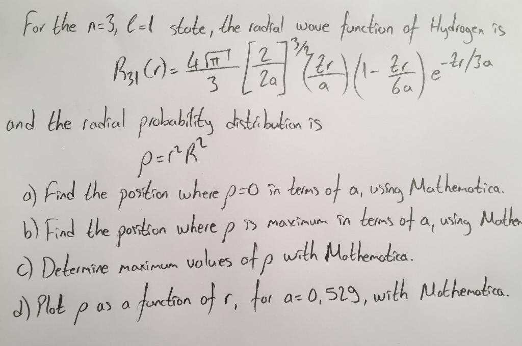 Solved For the n=3, l=1 state, the radial wave function of | Chegg.com
