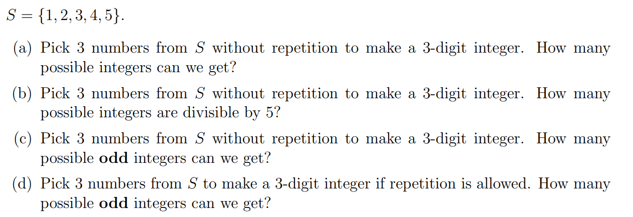 Solved S = {1, 2, 3, 4, 5}. (a) Pick 3 numbers from S | Chegg.com