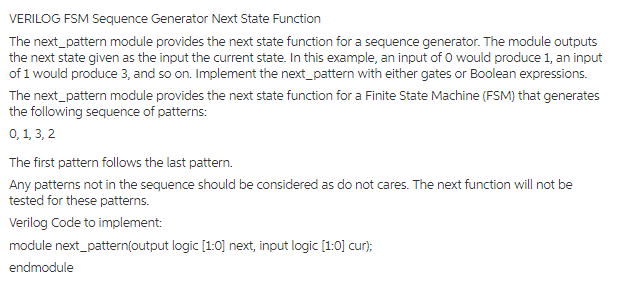 VERILOG FSM Sequence Generator Next State Function | Chegg.com