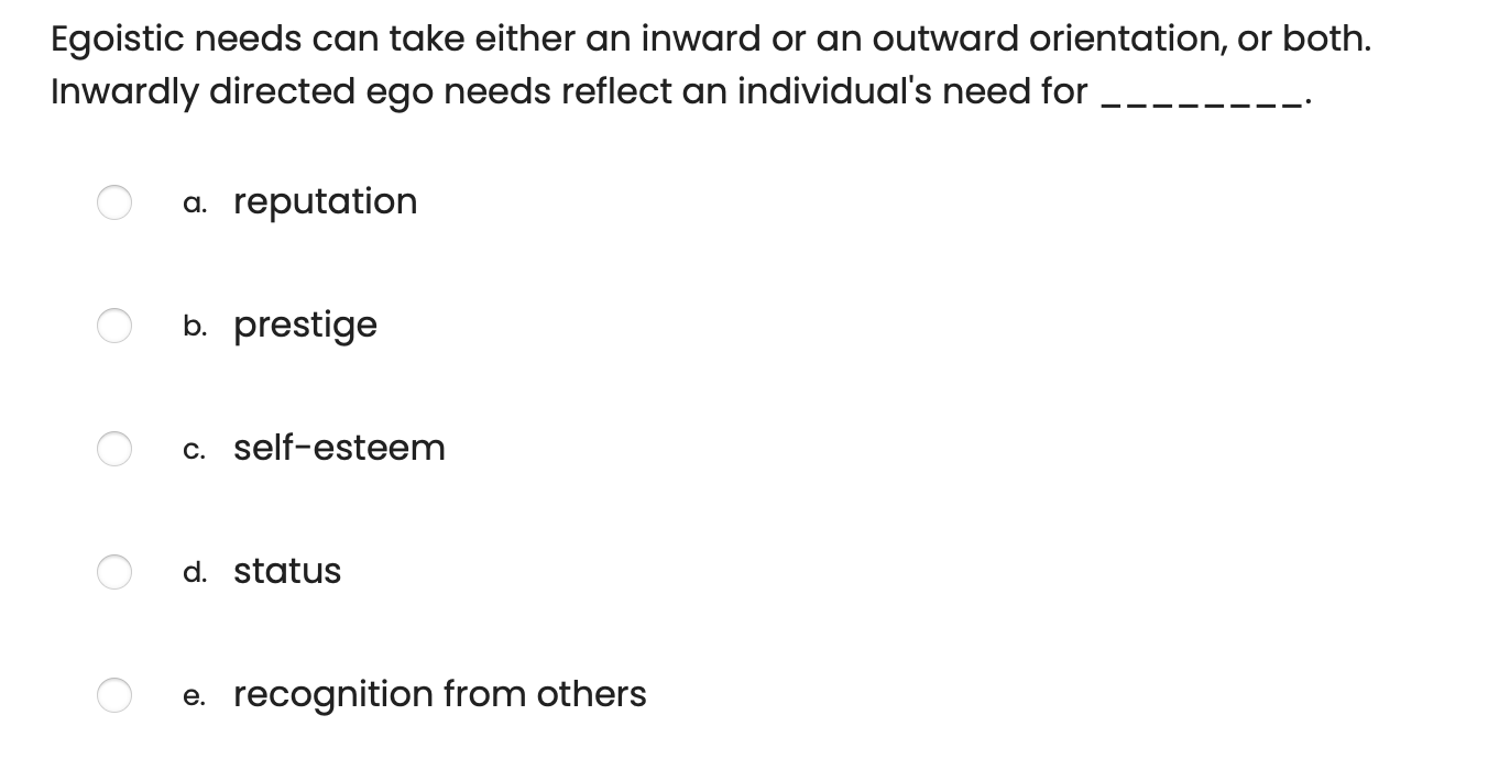 Solved Egoistic needs can take either an inward or an | Chegg.com