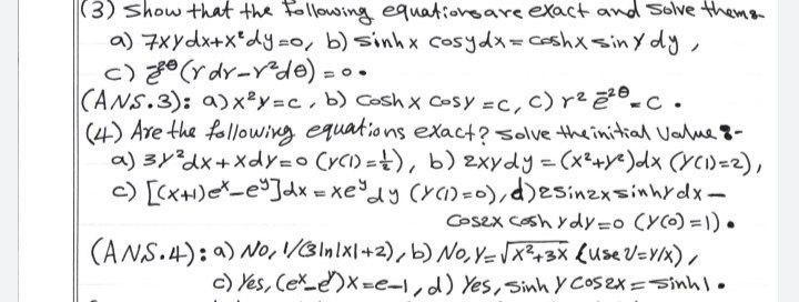 Solved O. (3) show that the following equations are exact | Chegg.com
