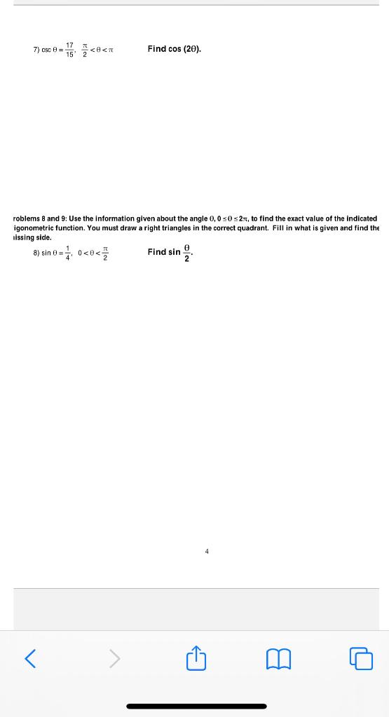 Solved 7) csc = Find cos (20) roblems 8 and 9: Use the | Chegg.com Solved 7) csc = Find cos (20) roblems 8 and 9: Use the | Chegg.com