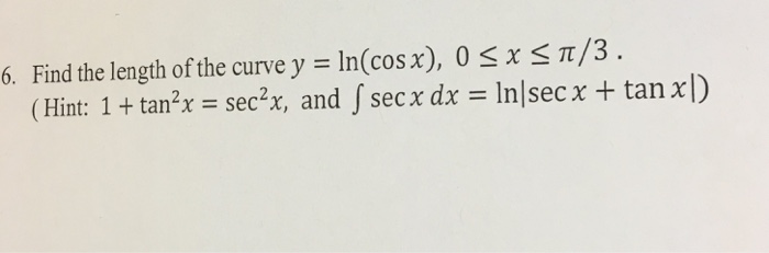 Solved Find the length of the curve y = ln(cos x), 0 | Chegg.com