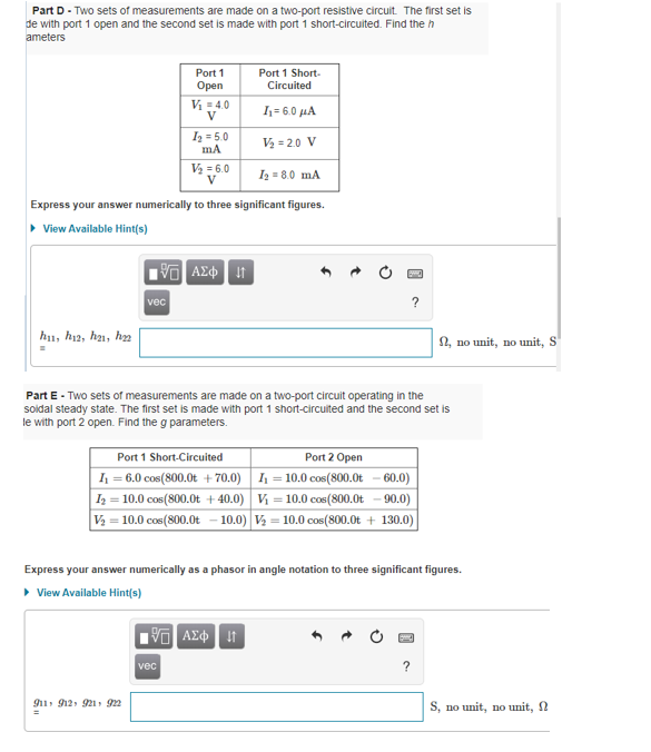 Solved The Two-Port Parameters Learning Goal: To analyze | Chegg.com