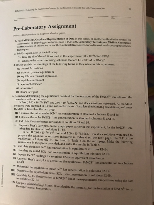Solved 95 Pre-Laboratory Assignment Assvers these questions | Chegg.com