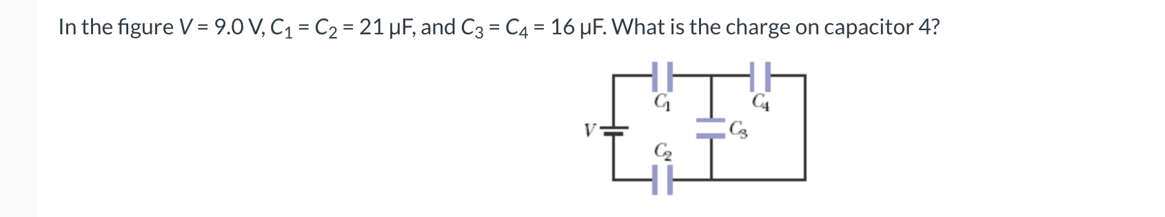 Solved In the figure V = 9.0 V, C1 = C2 = 21 uF, and C3 = C4 | Chegg.com