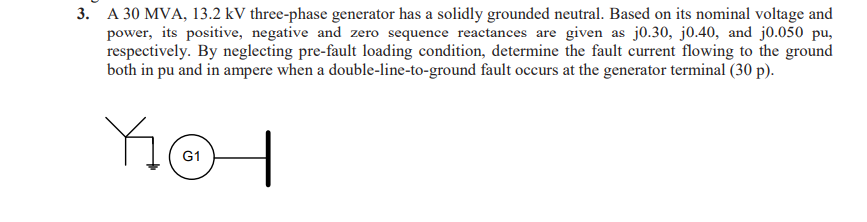Solved A 30 MVA, 13.2kV three-phase generator has a solidly | Chegg.com
