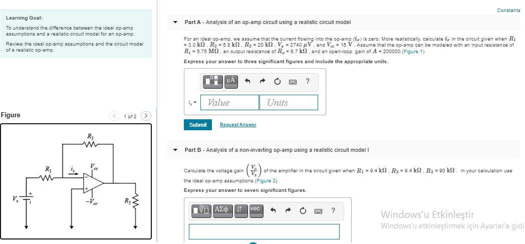 Solved Constants Part A - Analysis of an op-amp circuit | Chegg.com