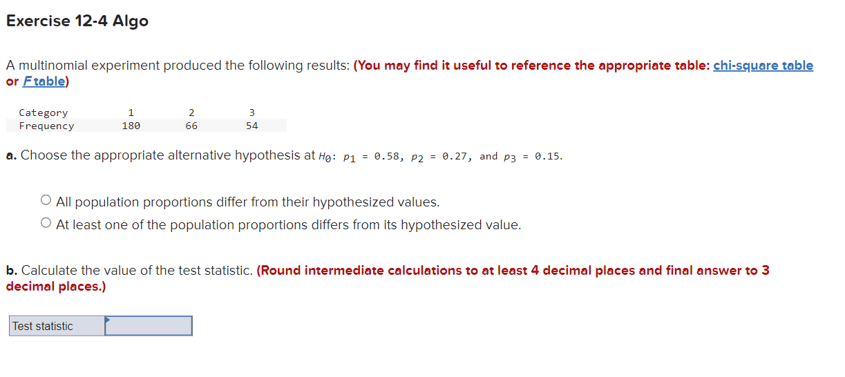 Solved A multinomial experiment produced the following | Chegg.com