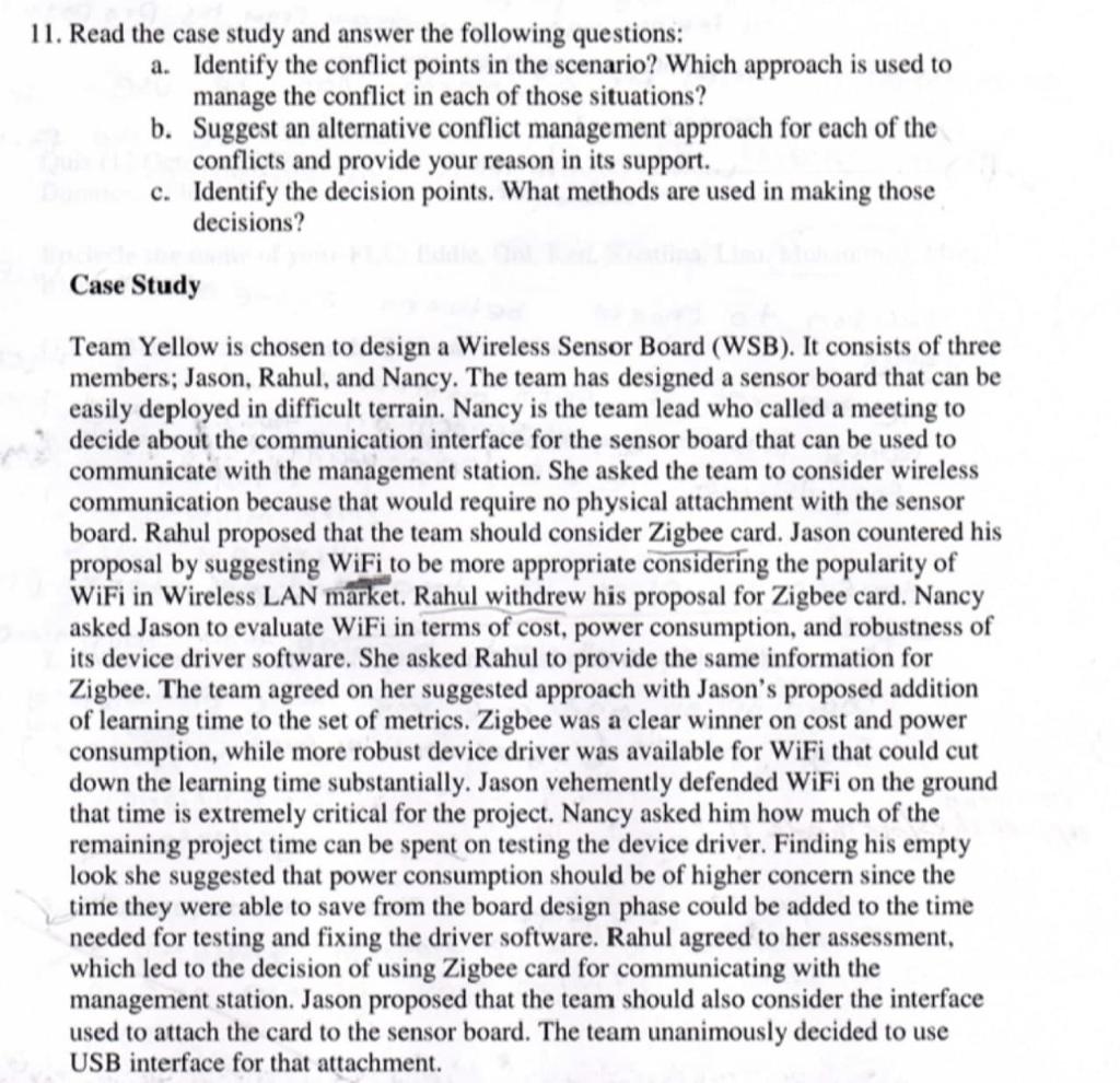 Solved 11. Read the case study and answer the following | Chegg.com