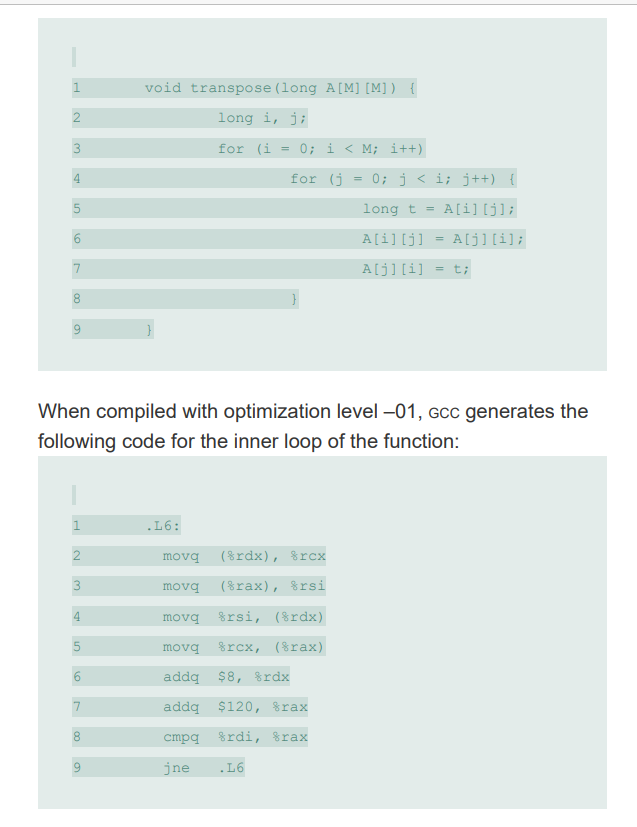 Solved The following code transposes the elements of an M × | Chegg.com
