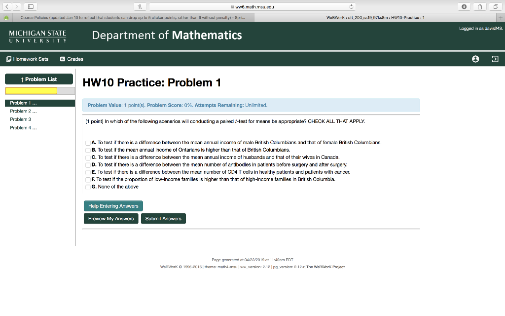 Solved ED 尤 ww6.math.msu edu Course Policias (updated Jan 1D | Chegg.com