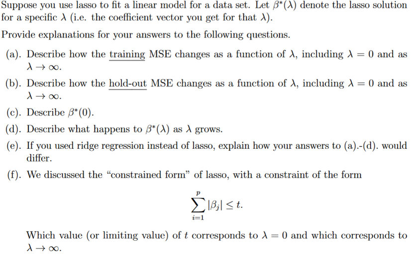 Solved Suppose you use lasso to fit a linear model for a | Chegg.com