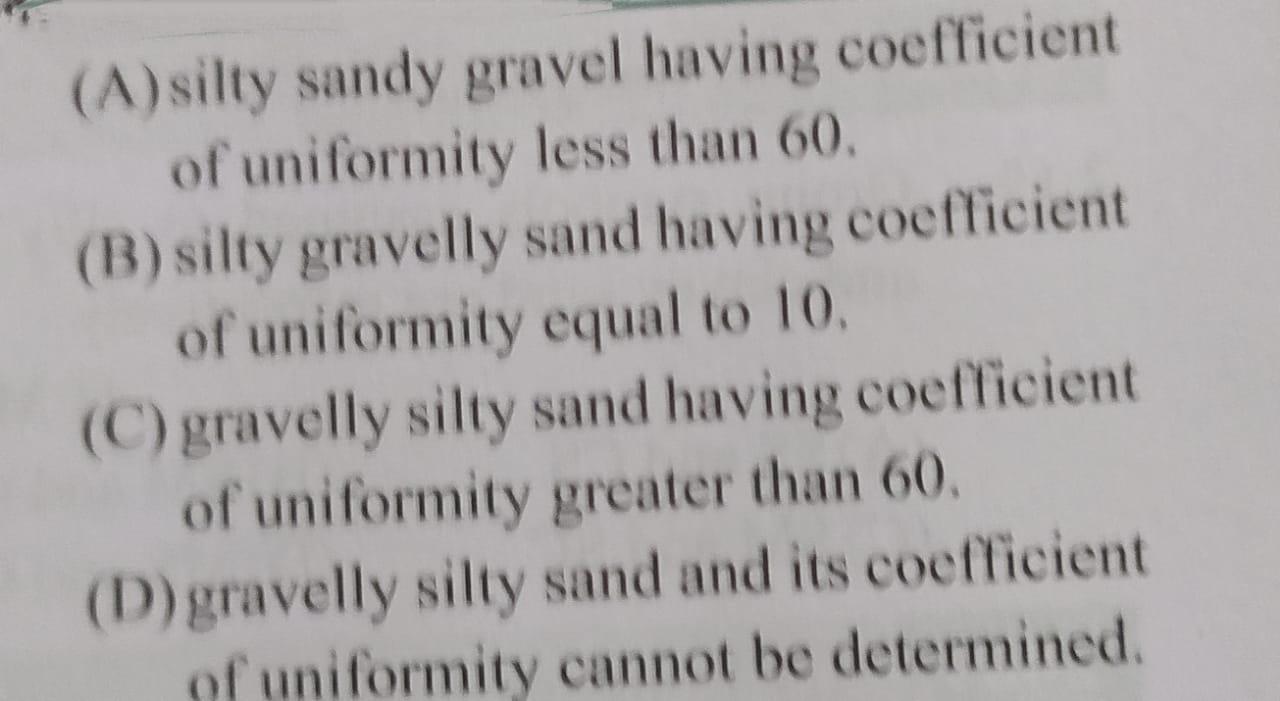 Solved (A)silty sandy gravel having coefficient of | Chegg.com
