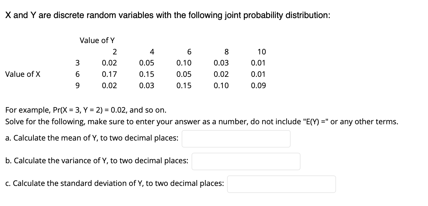 Solved X and Y are discrete random variables with the | Chegg.com