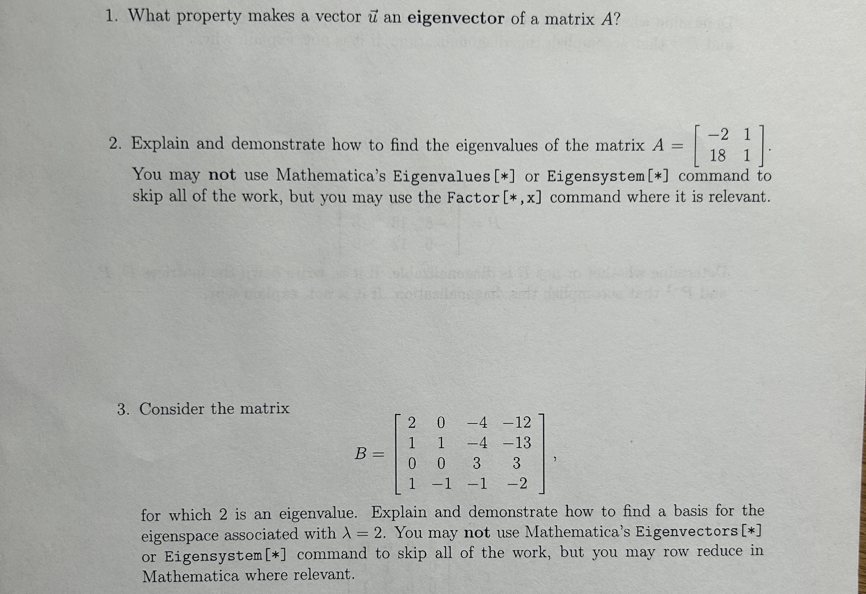 Solved 1. What property makes a vector u an eigenvector of a | Chegg.com