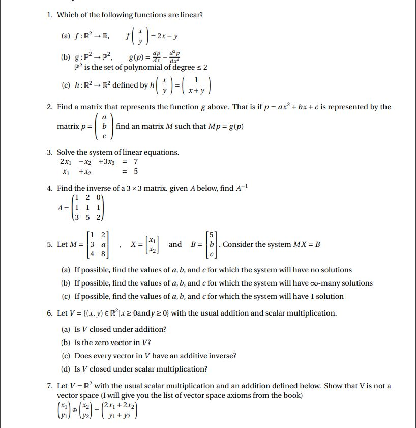 Solved 1. Which of the following functions are linear? (a) | Chegg.com