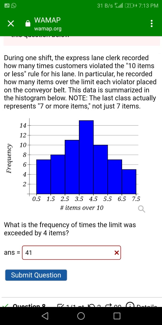 Solved 31 B/s 214 7:13 PM WAMAP wamap.org : During one | Chegg.com