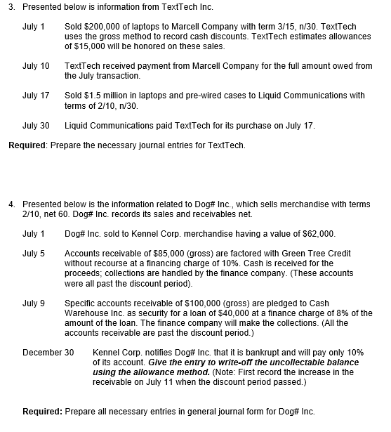 Solved 3. Presented below is information from TextTech Inc. | Chegg.com